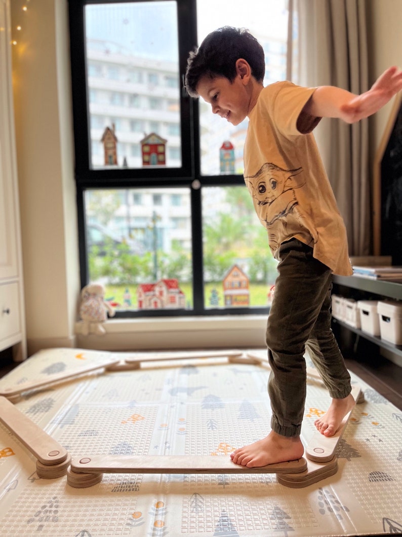 Wooden Balance Beam Set for Toddler, Montessori Balance Board Toy for ...