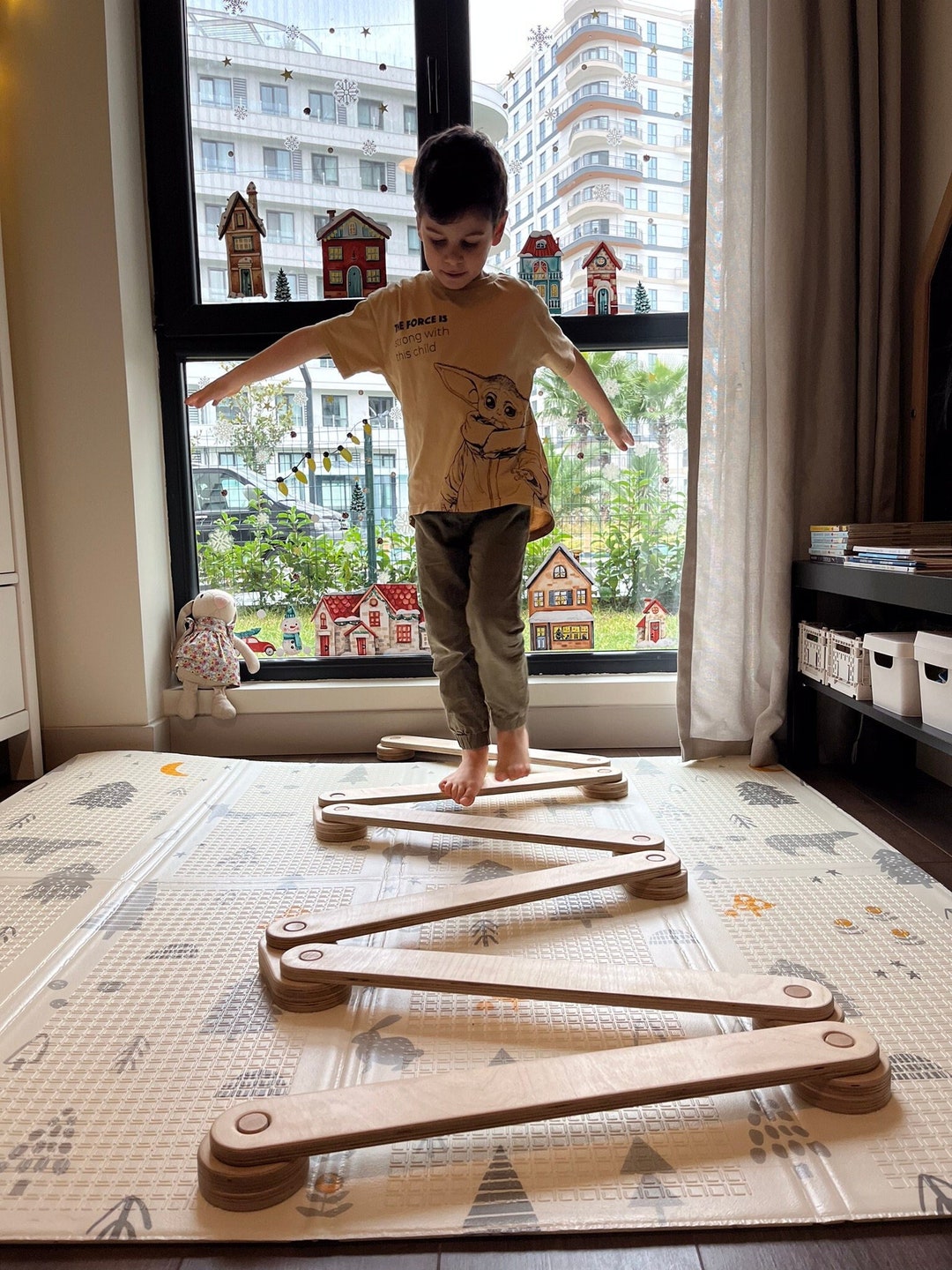 Wooden Balance Beam Set for Toddler, Montessori Balance Board Toy for ...