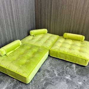 Customizable 1:6 Scale Green Velvet Mini Cushion Sofa, Miniature Corner ...