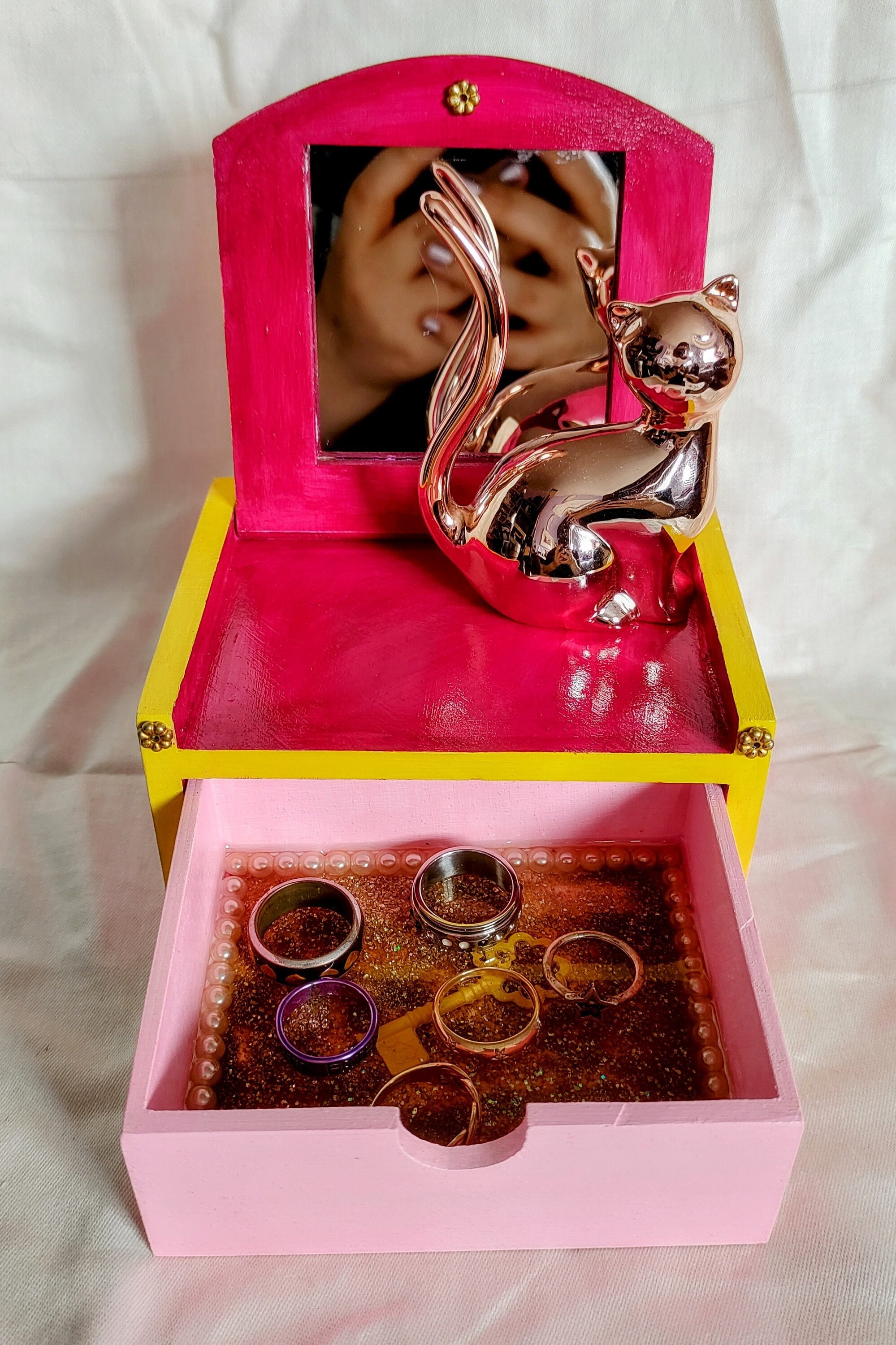 Cute Pink Mirror Box With Resin Surprise - Etsy