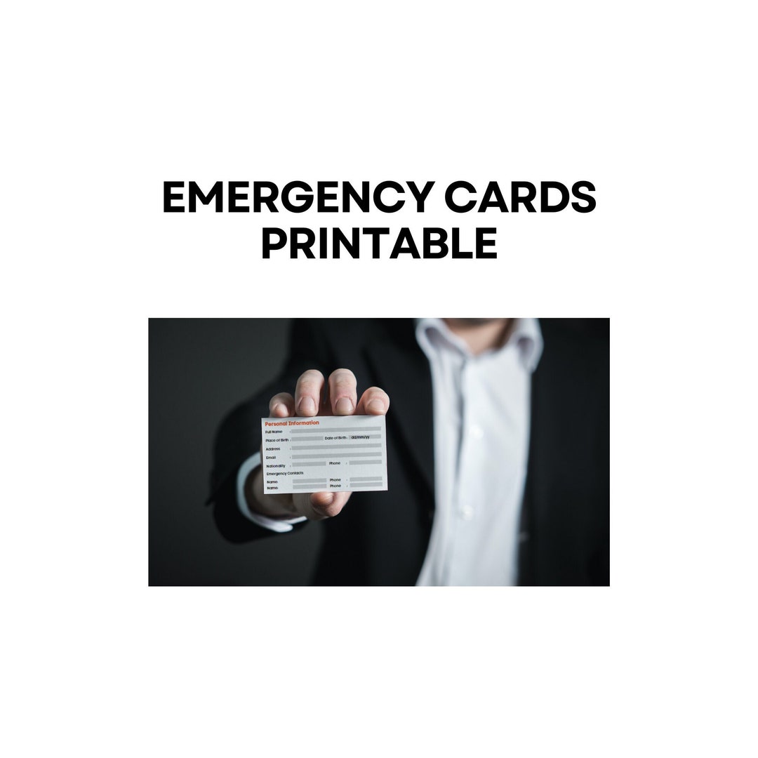 Printable Emergency Cards PDF. Emergency Information. Medical - Etsy Printable Emergency Cards PDF. Emergency Information. Medical - Etsy