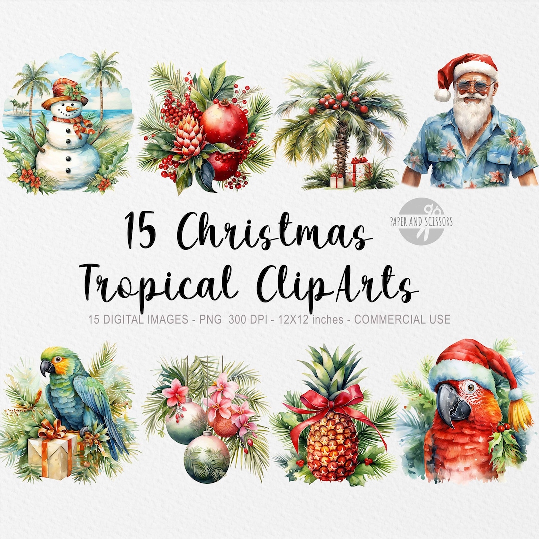 15 Tropical Christmas Cliparts, Tropical Christmas PNG, Tropical Santa ...