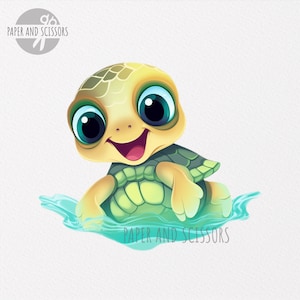 Cute Baby Sea Turtle Clipart, Cartoon Baby Sea Turtle PNG, Animated Baby Turtle Illustration ...