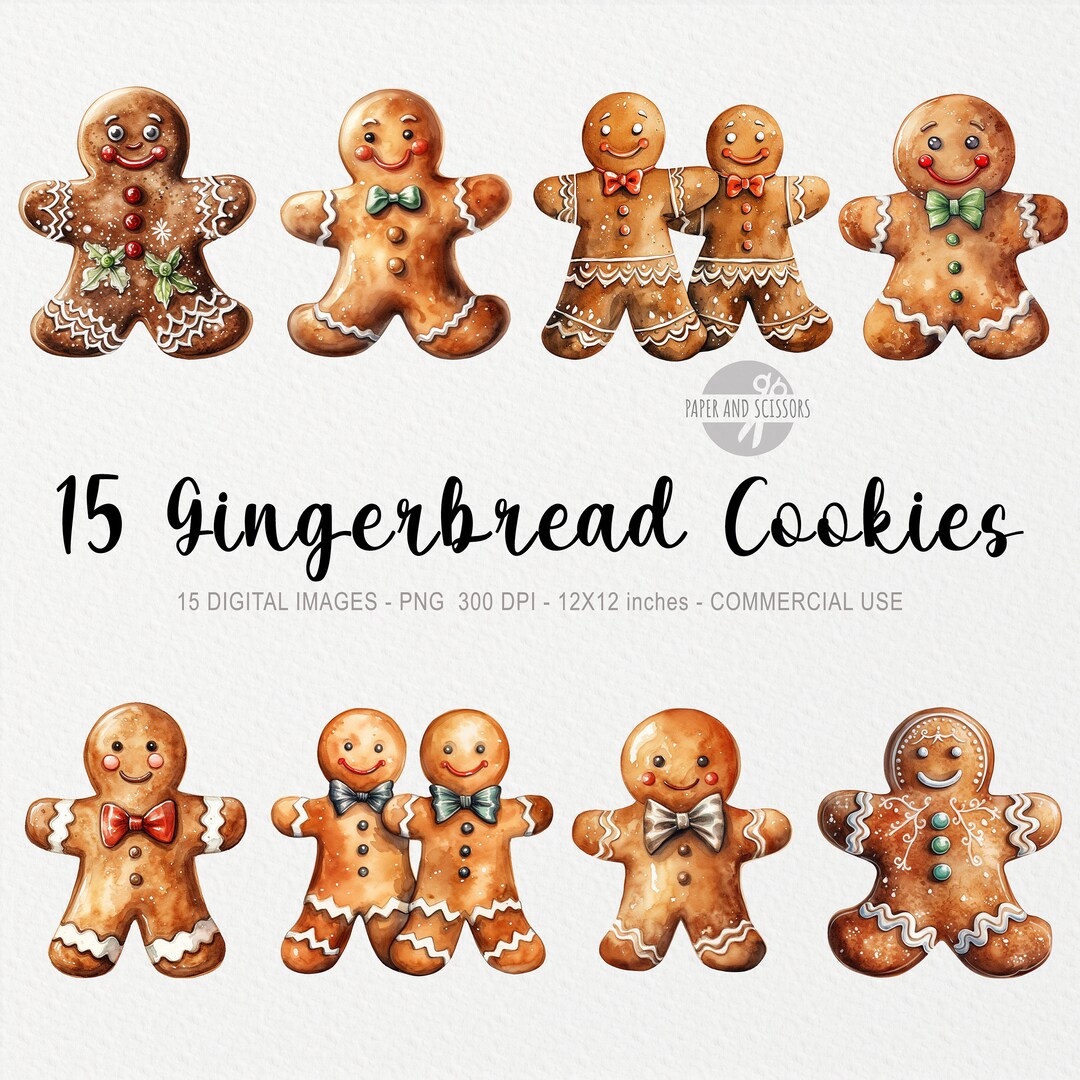 15 Gingerbread Cookies Clipart, Gingerbread Cookie PNG, Watercolor ...