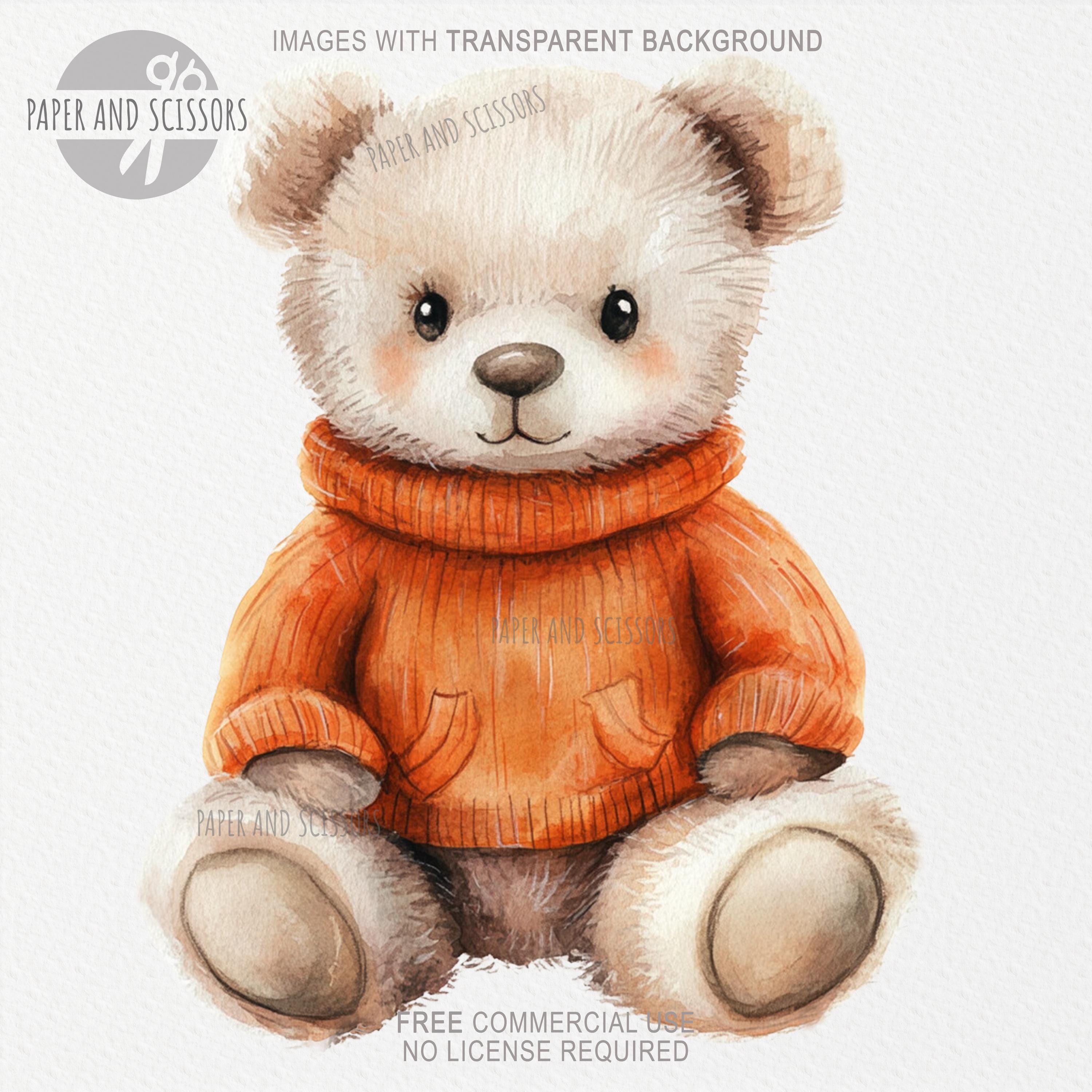 10 Teddy Bears in Sweaters Watercolor Clipart, Cute Winter Teddy Bear ...