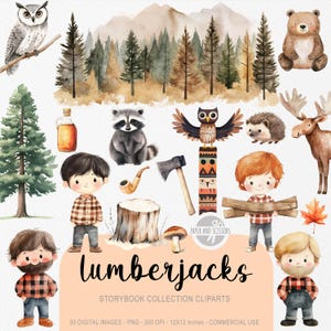 50 Cute Lumberjack Clipart, Watercolor Forest Storybook, Woodland ...