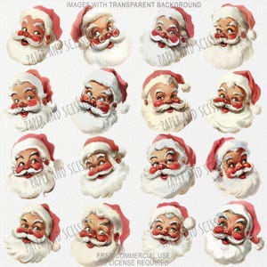 30 Retro Santa Head Cliparts, Digital Download PNG, Transparent ...