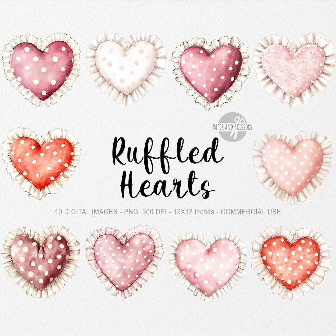 10 Valentine's Day Ruffled Heart Cliparts, Mother's Day PNG, Coquette ...