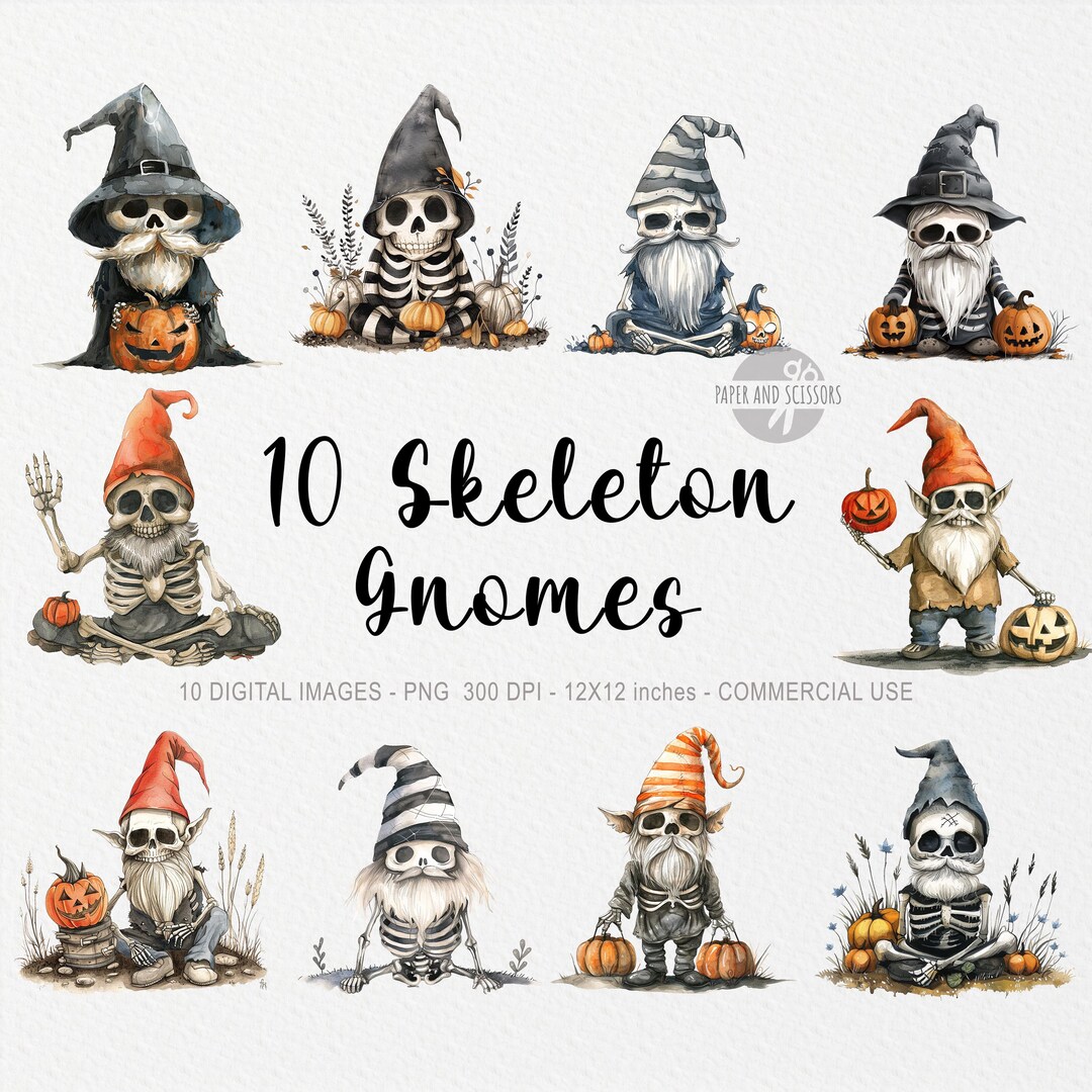 10 Skeleton Gnome Clipart, Fall Gnome PNG, Spooky Decor, Pumpkin Gnome ...