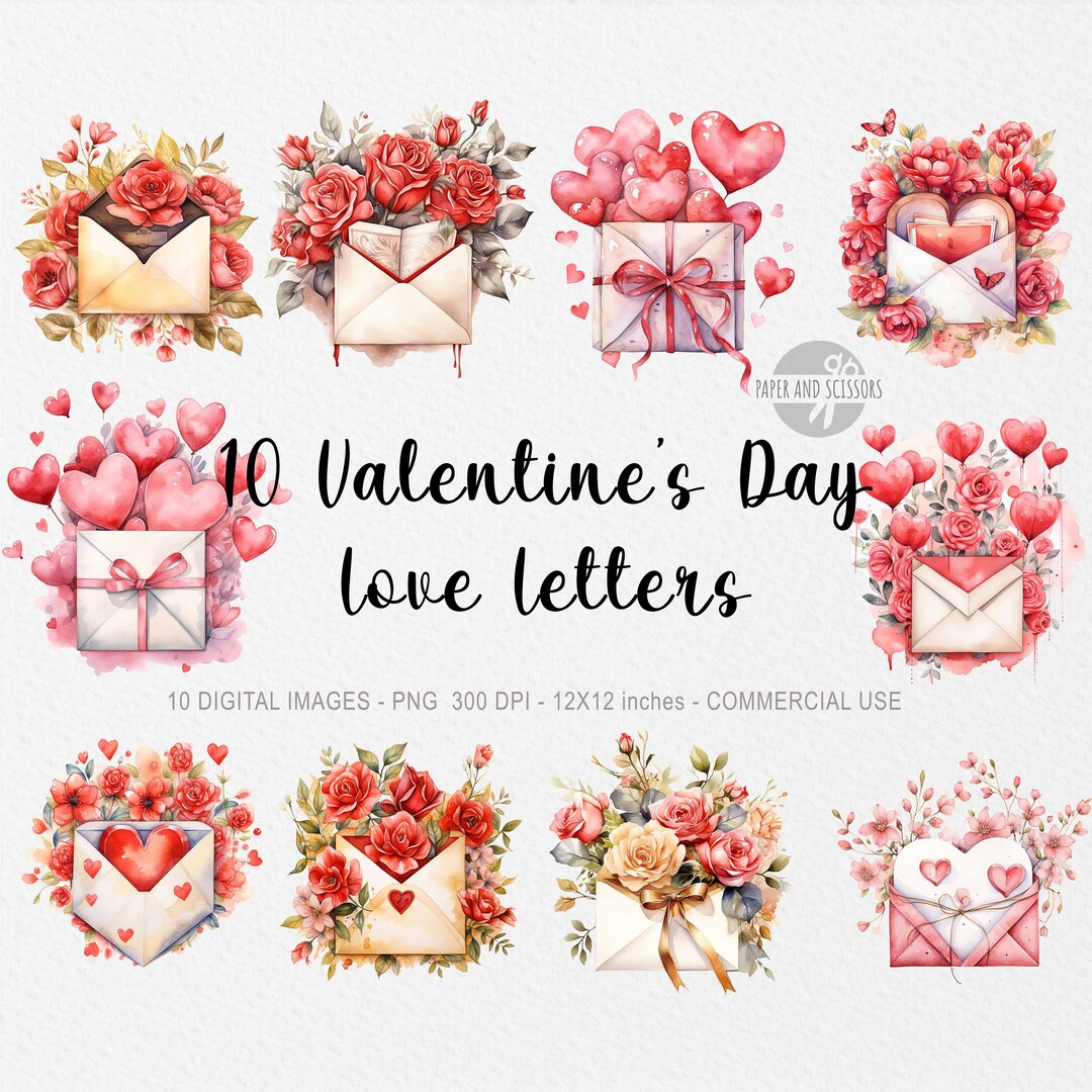 10 Valentine’s Day Love Letter Clipart, Love Clipart, Letter ...