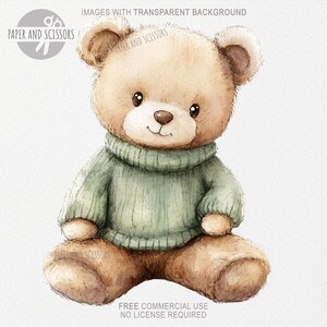 10 Teddy Bears in Sweaters Watercolor Clipart, Cute Winter Teddy Bear ...