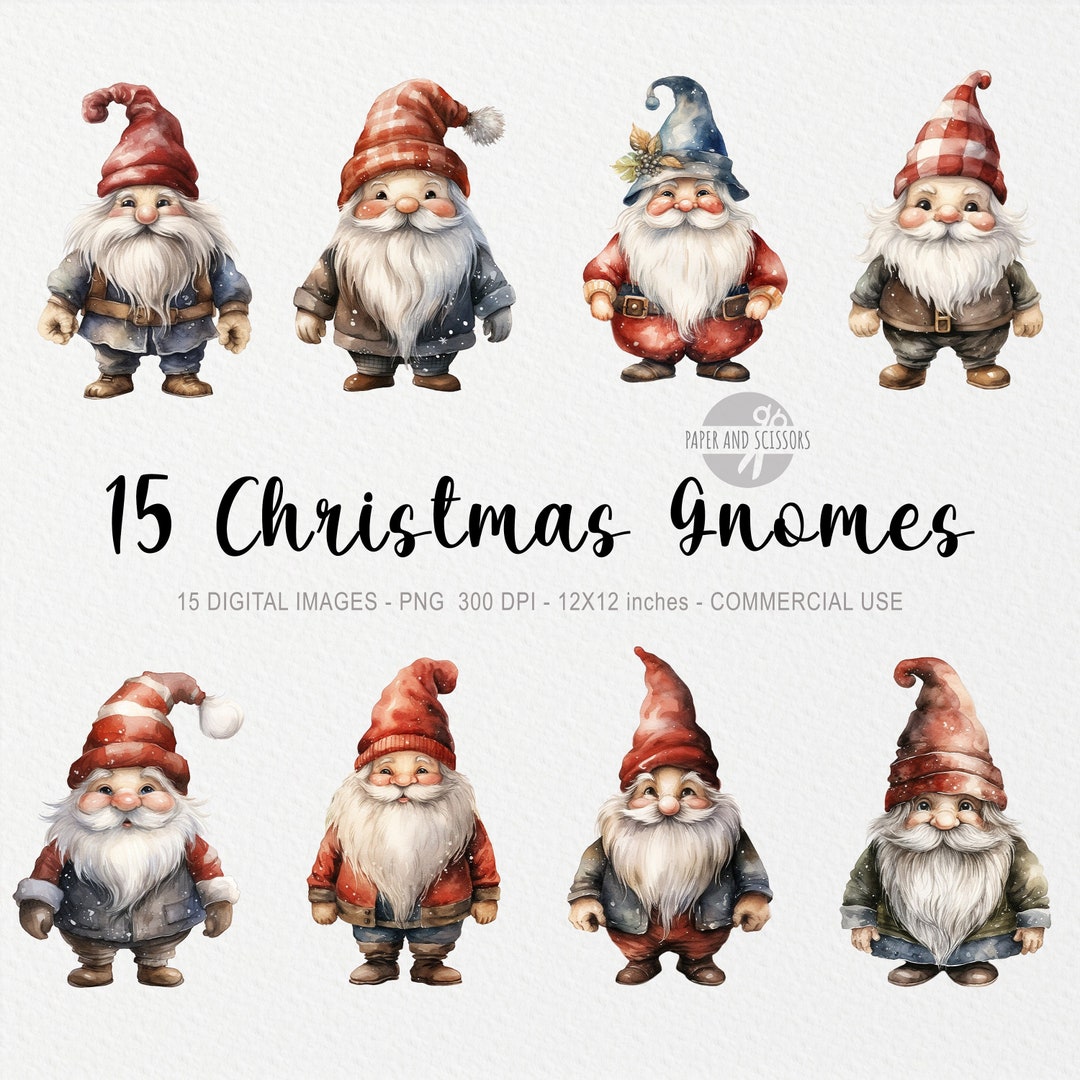 15 Christmas Gnomes Clipart, Gnome PNG, Watercolor Dwarf Illustration ...