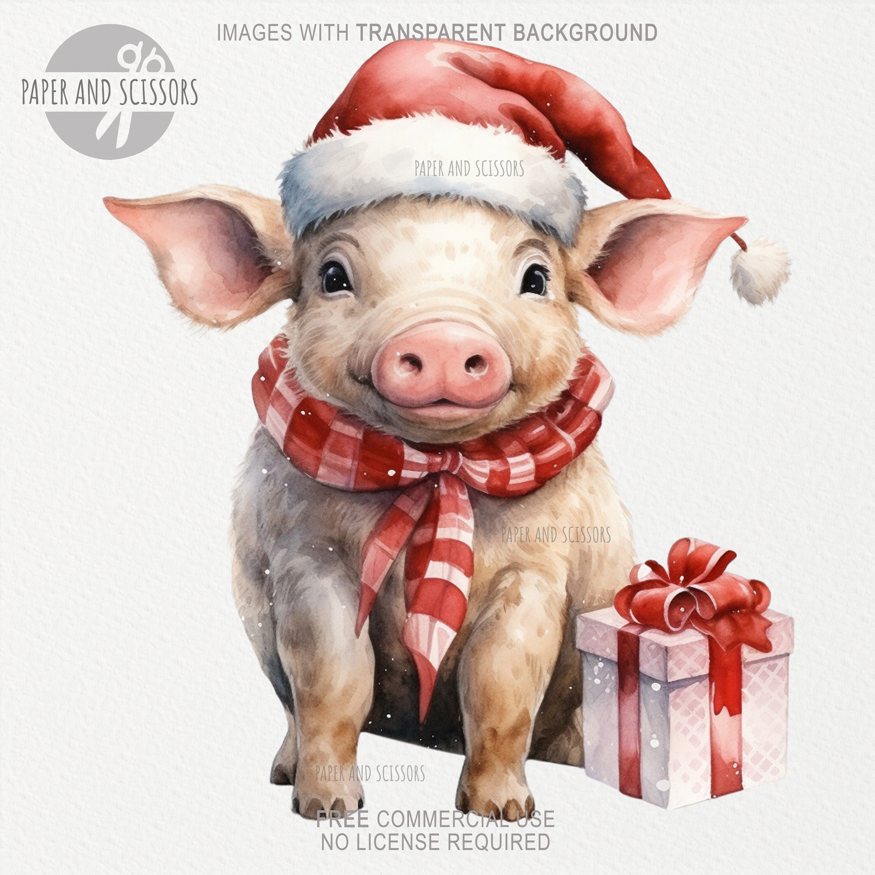 15 Farmhouse Christmas Clipart, Watercolor Farm PNG, Christmas Bundle ...