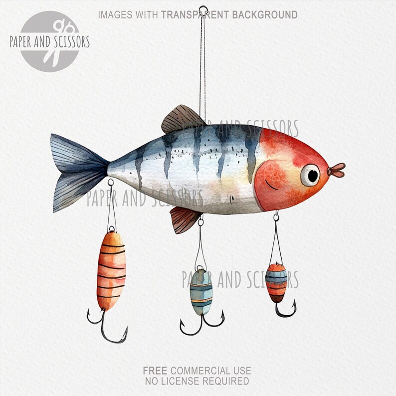 45 Cute Fishing Clipart, Watercolor Fisherman Storybook, Camping ...