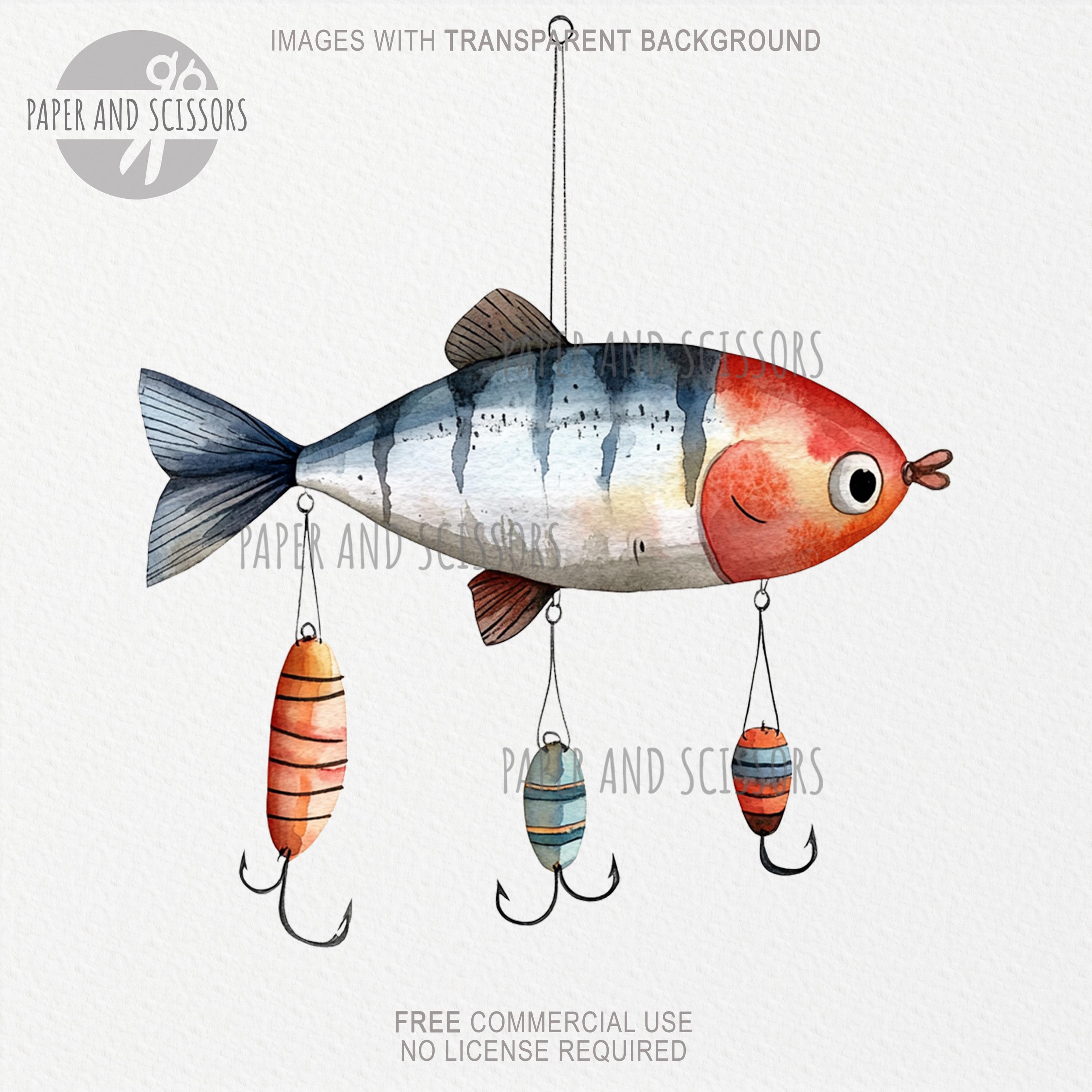 45 Cute Fishing Clipart, Watercolor Fisherman Storybook, Camping ...