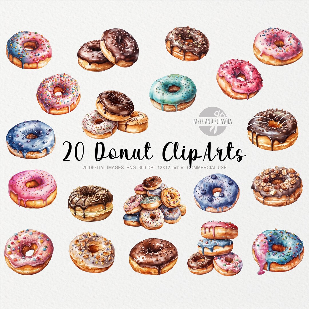 20 Donut Clipart, Donuts PNG, Watercolor Donuts, Doughnut PNG, Food ...