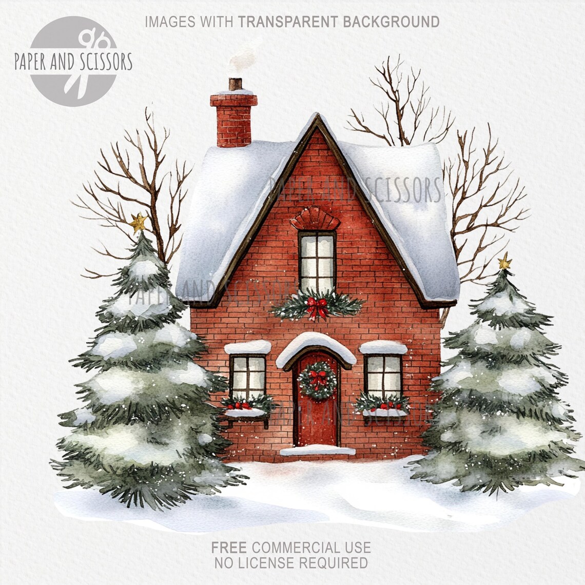 10 Christmas Brick House Cliparts, Xmas PNG, Holiday Home Decor, Front ...