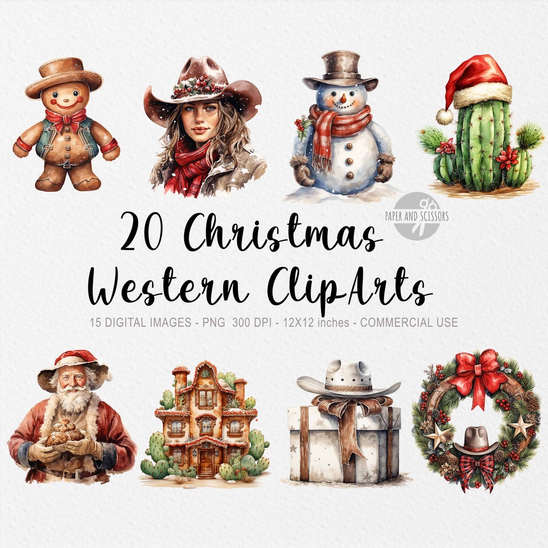 20 Western Christmas Cliparts, Cowboy Christmas, Texas Christmas ...