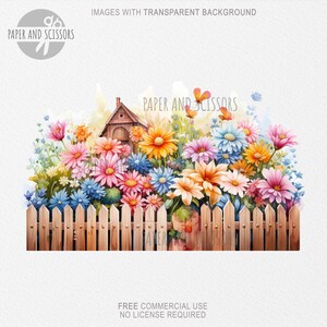 10 Spring Fence Cliparts, Fence PNG, Flowers Illustration, Watercolor ...