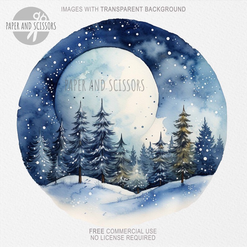 10 Winter Moon Cliparts, Moon PNG, Moon Illustration, Watercolor Moon ...