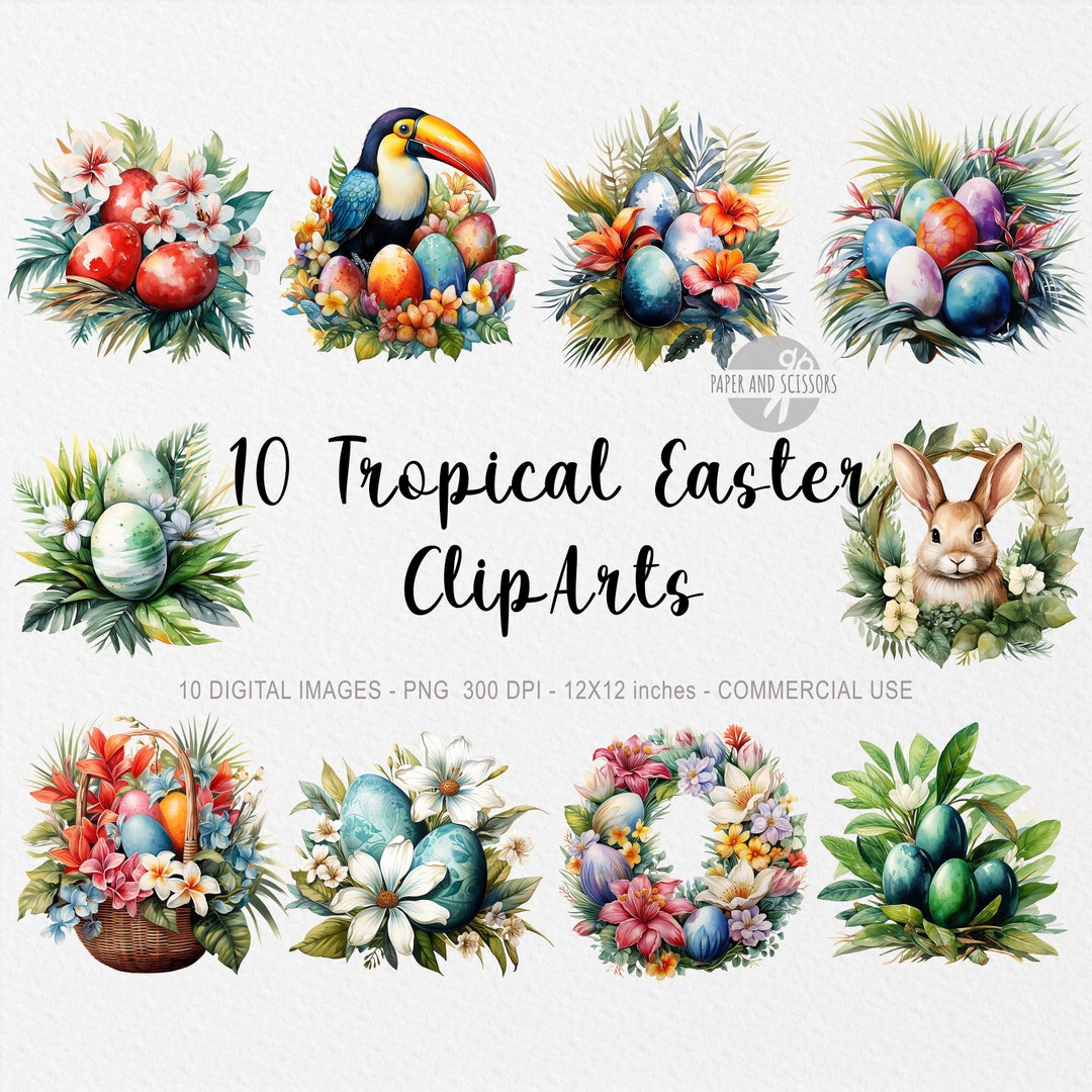 10 Tropical Easter Cliparts, Easter Egg PNG, Easter Illustration ...