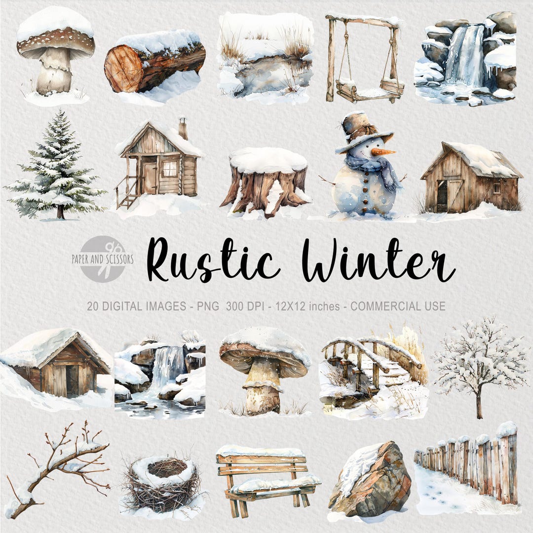 20 Rustic Winter Cliparts, Snow PNG, December Crafts, Snowy Printable ...