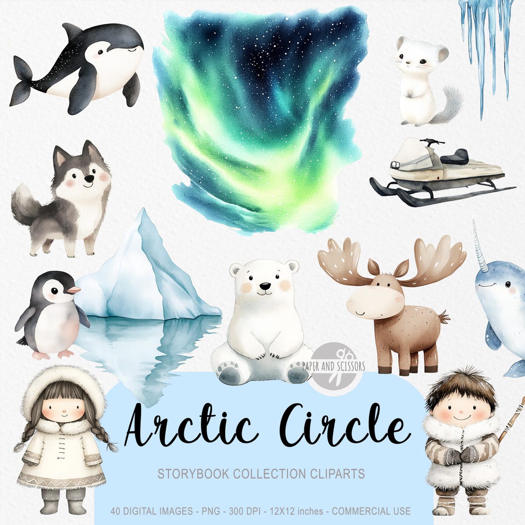 40 Cute Arctic Clipart, Watercolor Storybook, Nordic Nursery, Iceland ...