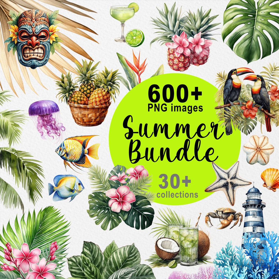 600+ Summer PNG Images, Tropical Clipart Bundle, Exotic Holiday PNG ...