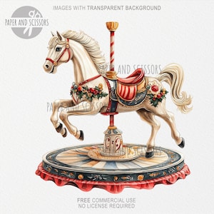 10 Christmas Carousel Horse Clip|arts, Carnival Holiday Decor PNG ...