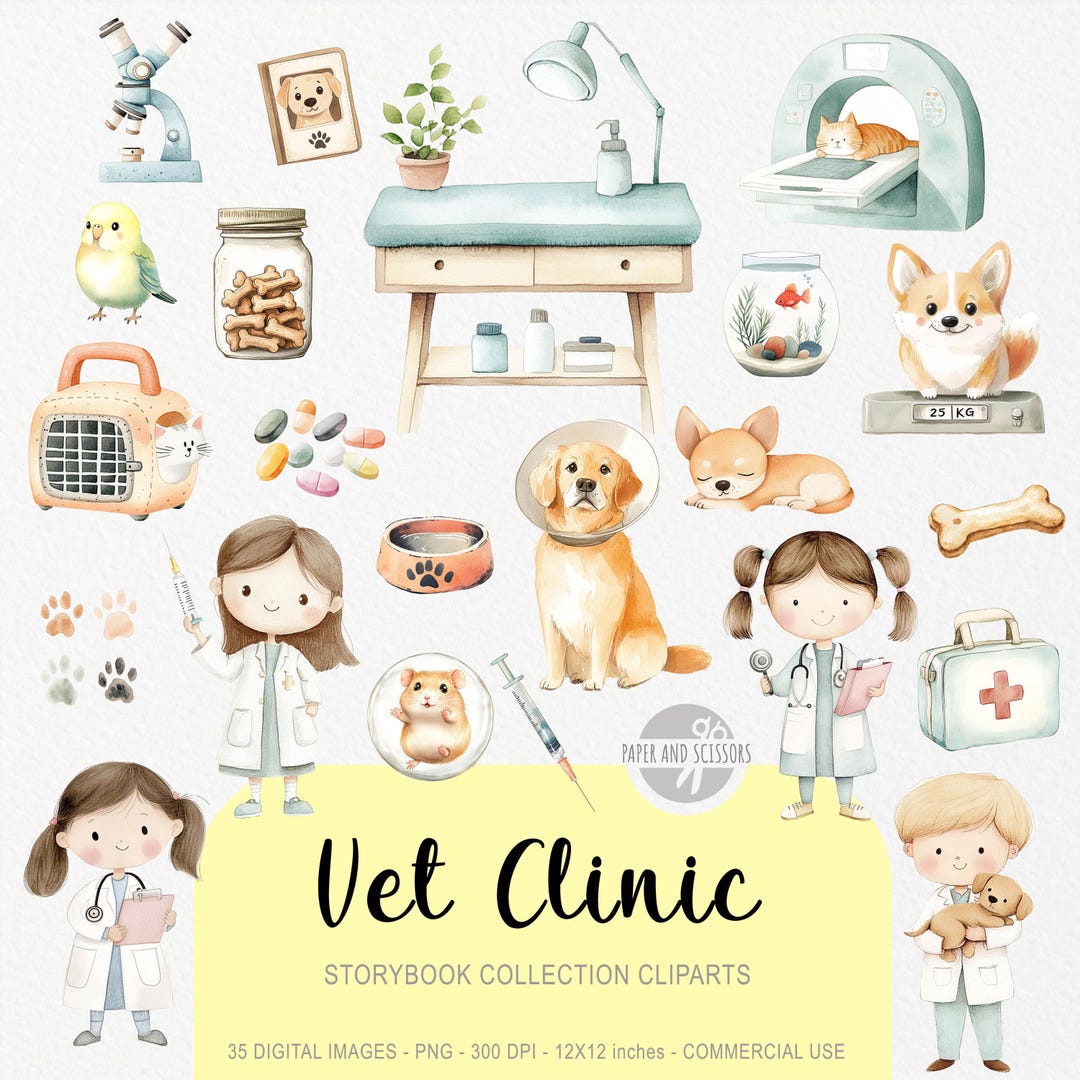 35 Cute Vet Clipart, Watercolor Pet Clinic Storybook, Pet Lover Nursery ...