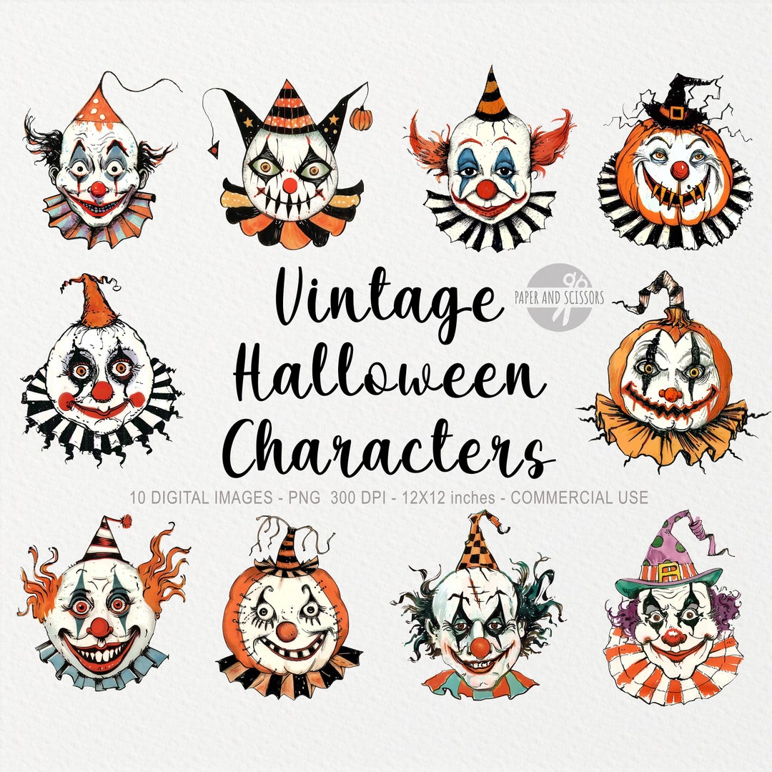 10 Vintage Halloween Clipart, Retro October PNG, Primitive Old Decor ...