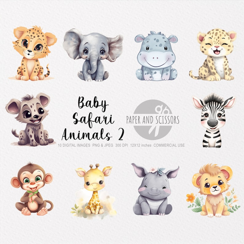 Baby Safari Animals Clipart Baby Safari Animals PNG Animals - Etsy