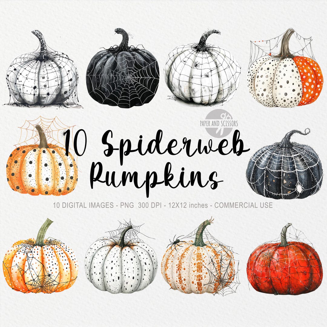 10 Spiderweb Pumpkin Cliparts, Halloween PNG, Fall Design PNG ...