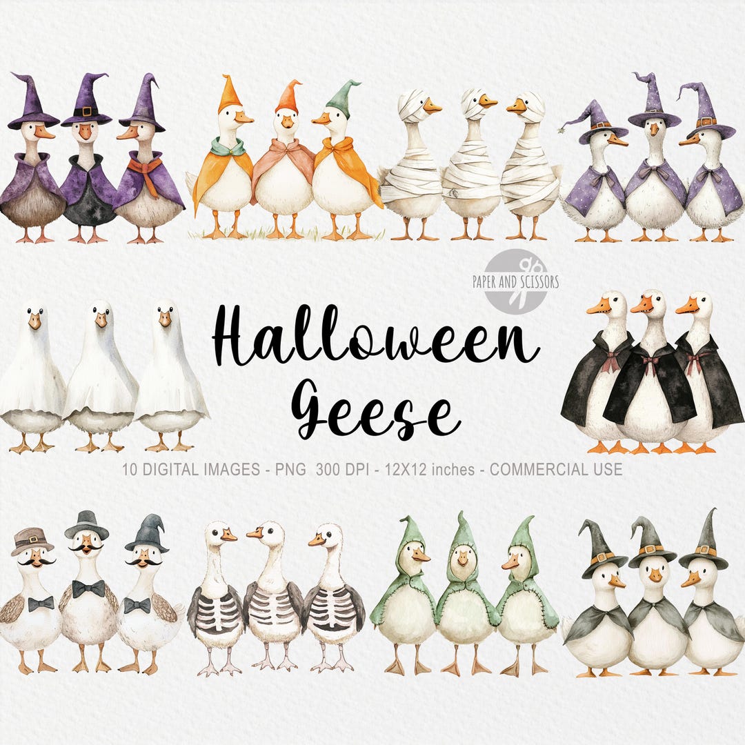 10 Halloween Geese Clipart, Silly Goose PNG, Spooky Decor, Halloween ...