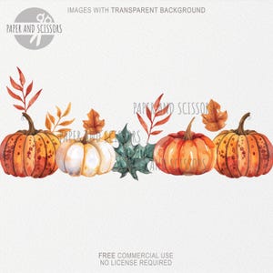 10 Autumn Leaves & Pumpkins Border Cliparts, Fall Decor, Watercolor ...