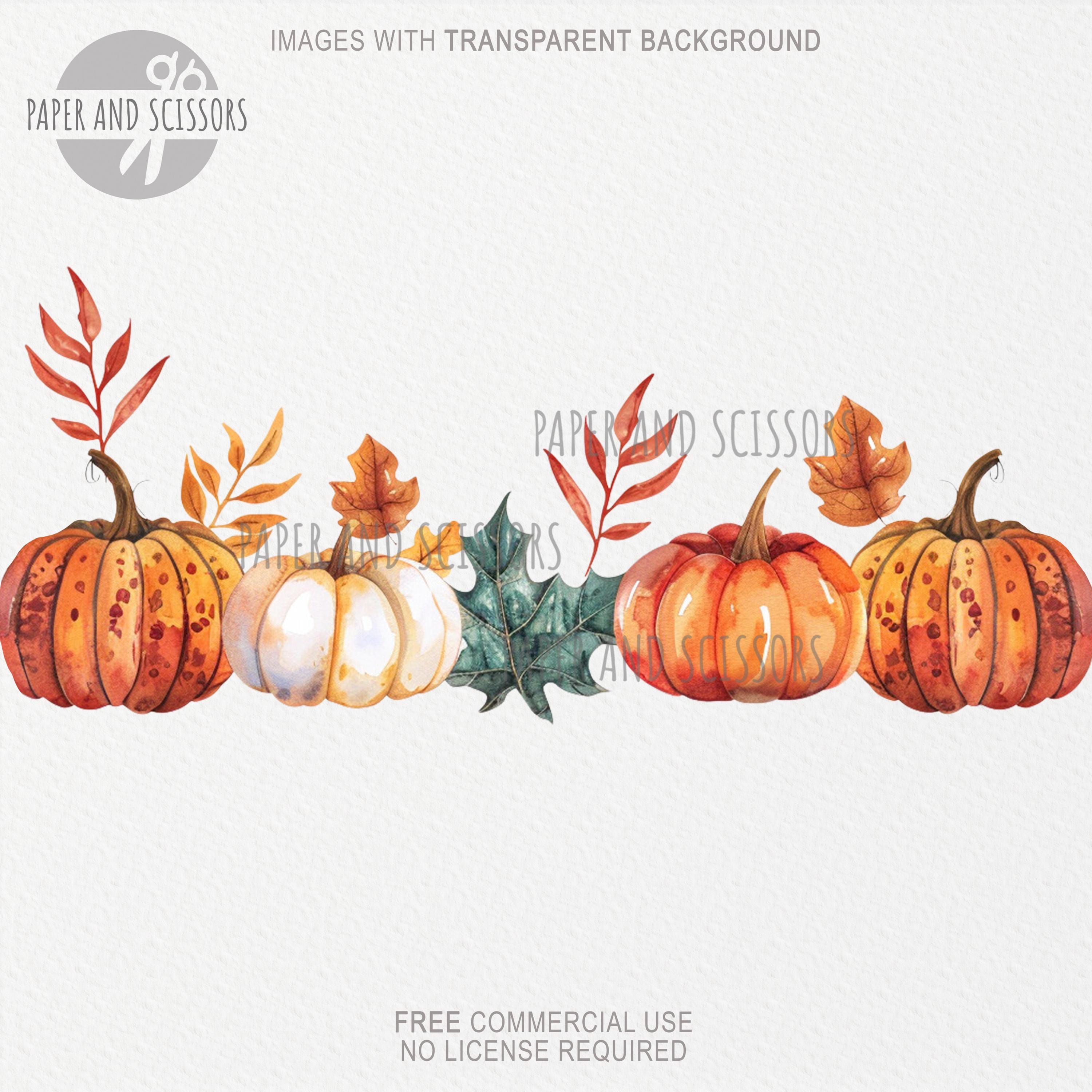 10 Autumn Leaves & Pumpkins Border Cliparts, Fall Decor, Watercolor ...