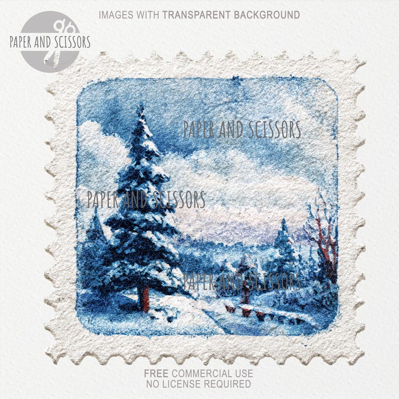 25 Winter Stamp Clipart, Vintage Postage PNG, Retro Christmas, SVG ...