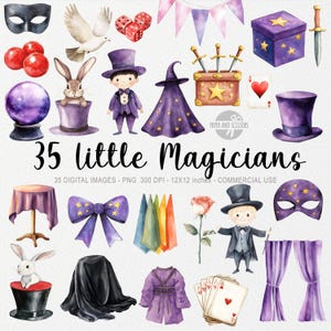 35 Little Magician Cliparts, Watercolor Storybook PNG, Boy Nursery ...