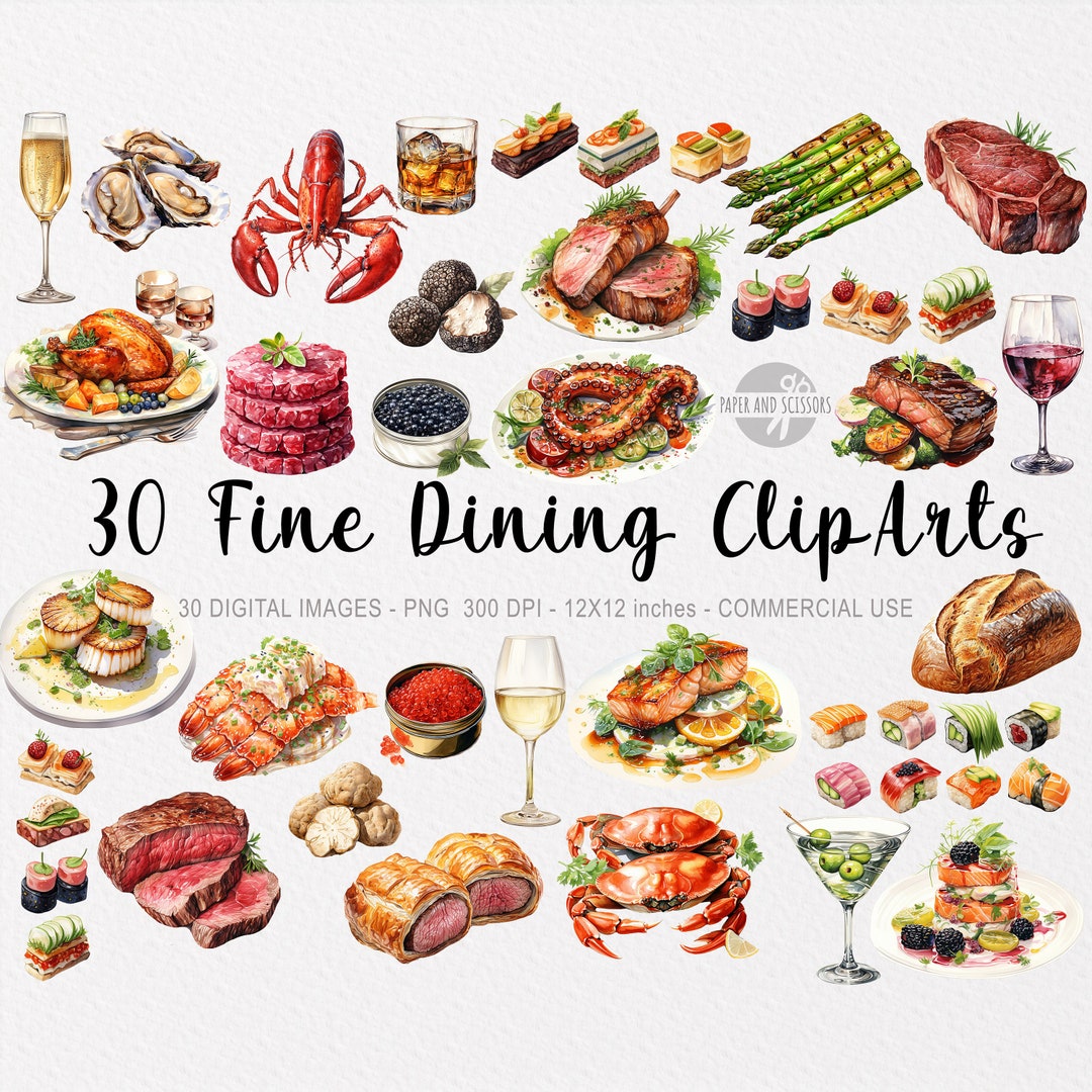 30 Fine Dining Cliparts, Gourmet Food PNG, Gastronomy Illustration ...