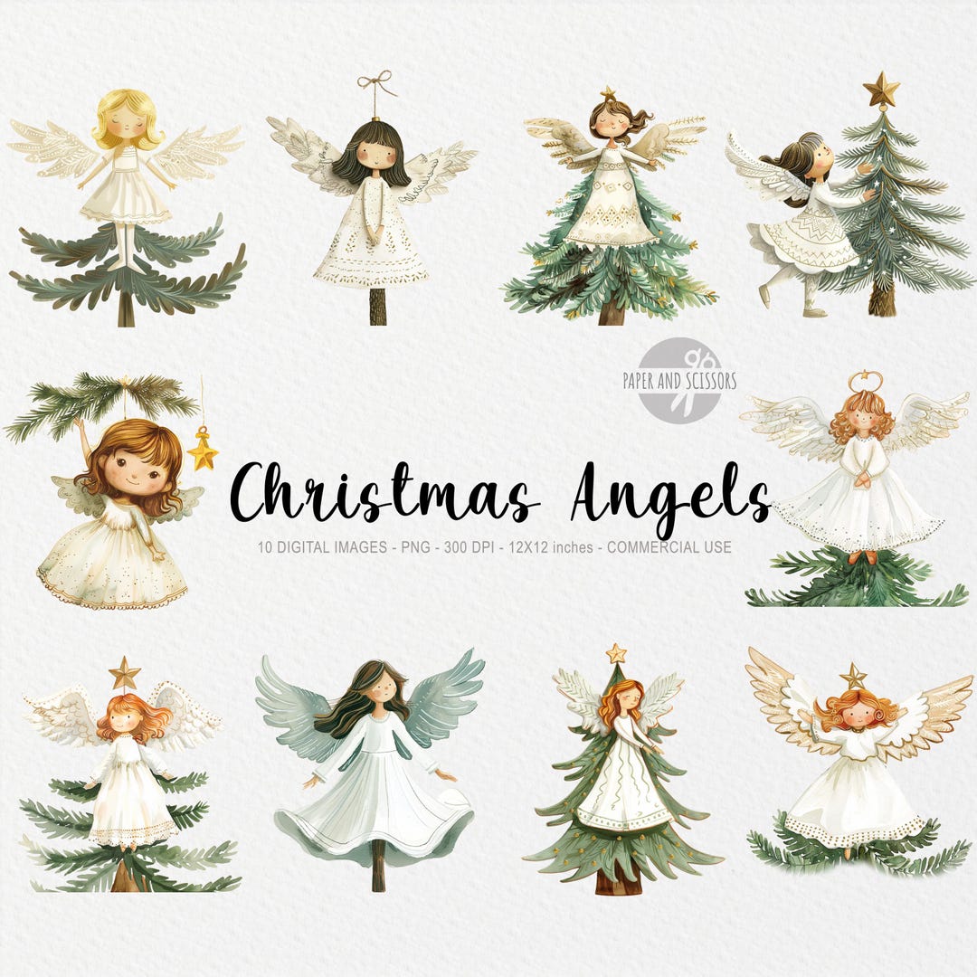 10 Christmas Angel Cliparts, Cute Cupid, Tree Topper, Beatiful Angel ...