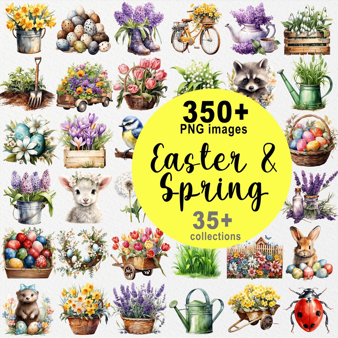 350 Easter and Spring PNG Images, Easter Clipart Bundle, Holiday PNG ...