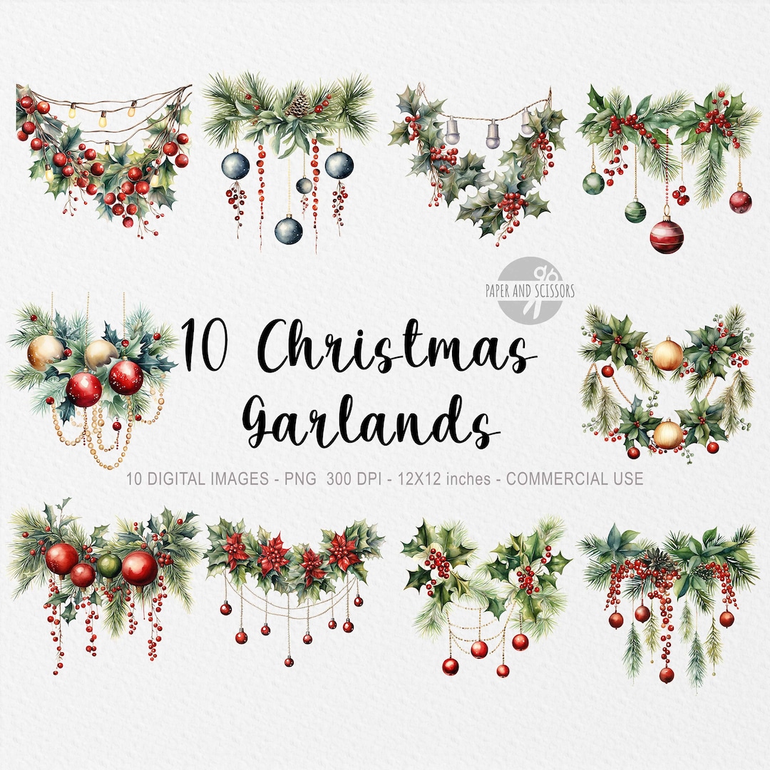 10 Christmas Garland Clipart, Garland PNG, Garland Illustration ...