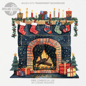 10 Christmas Fireplace Clipart, Christmas Stocking PNG, Watercolor ...