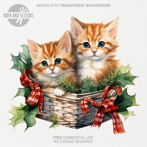 15 Christmas Cats Clipart, Watercolor Cat PNG, Kitten PNG, Christmas ...