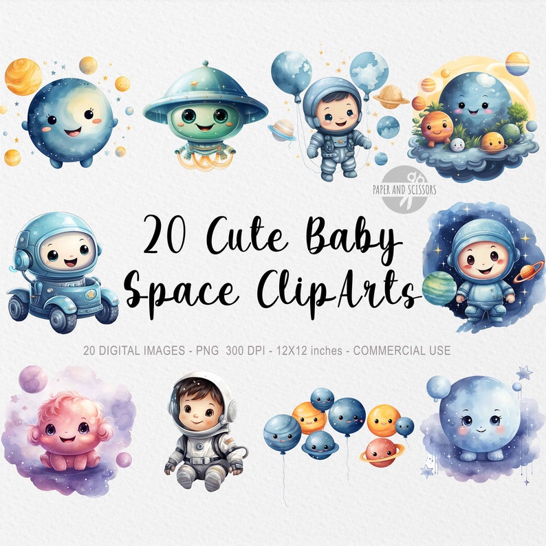 Cute Baby Space Clipart, Space Watercolor, Cute Astronaut , Children ...