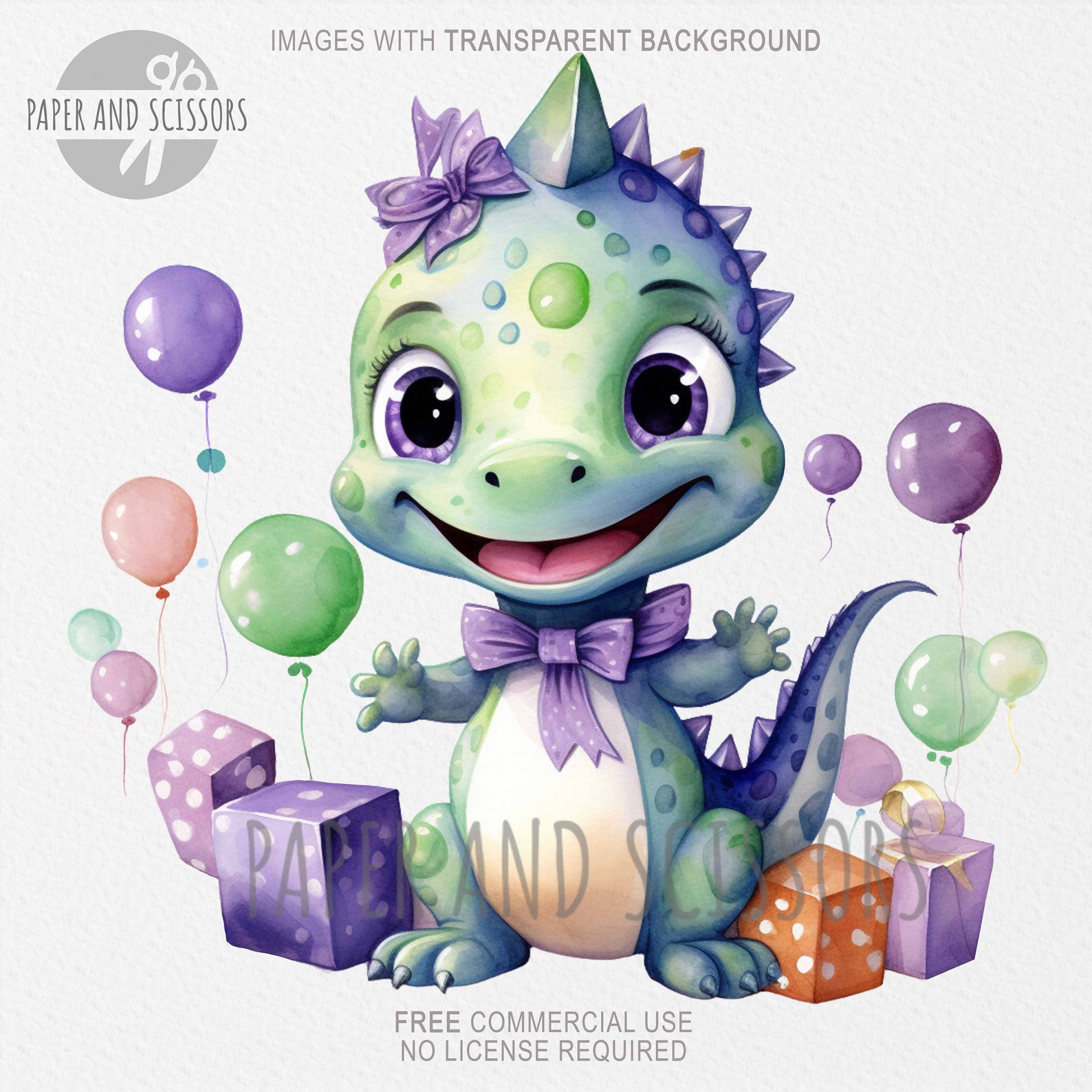 15 Baby Party Dinosaur Watercolor Clipart, Party Dinosaur PNG, Party ...
