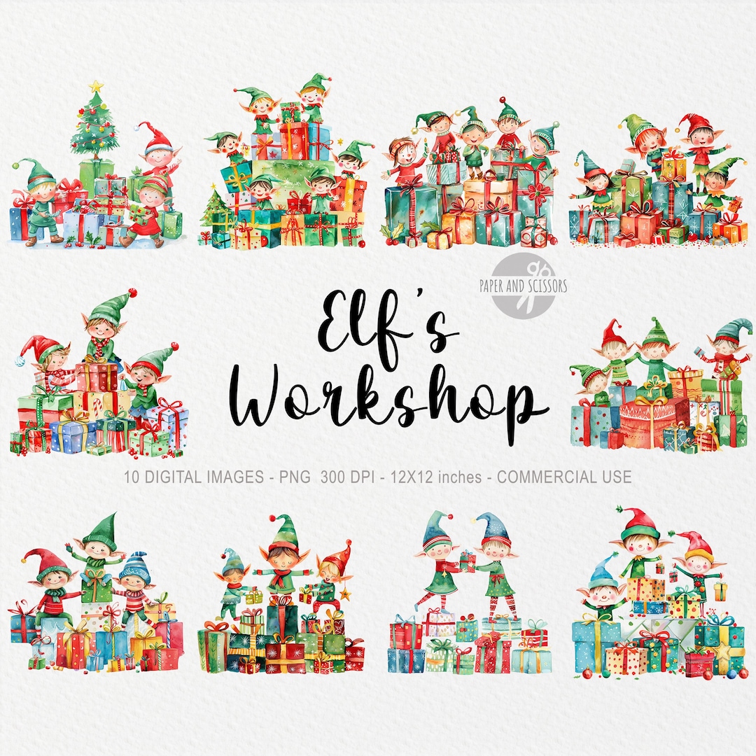 10 Elf's Workshop Clipart, Cute Christmas Elf PNG, Christmas Bundle ...