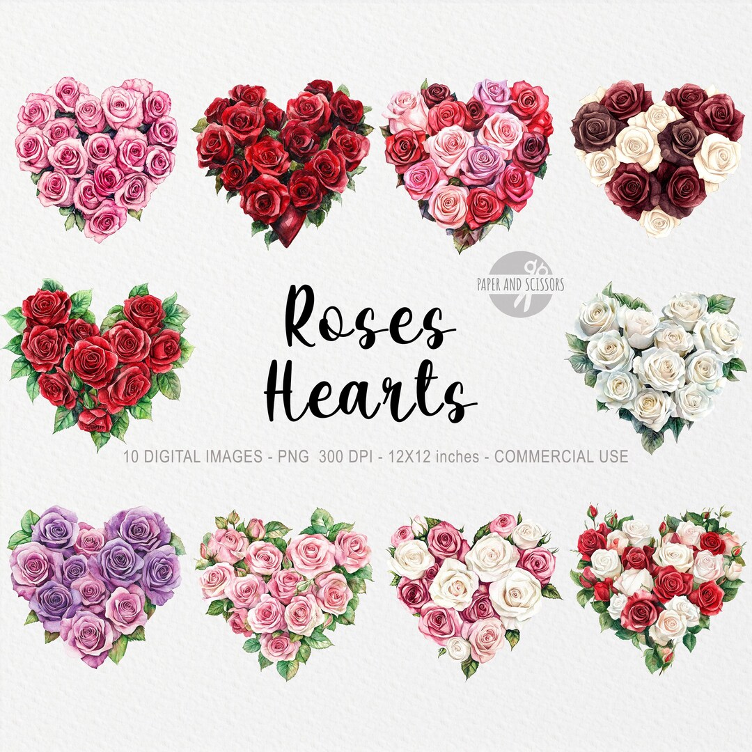 10 Roses Heart Bouquet Cliparts, Valentine's Day Flowers, Mother's Day ...