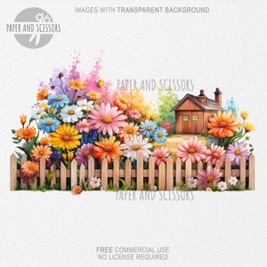 10 Spring Fence Cliparts, Fence PNG, Flowers Illustration, Watercolor ...