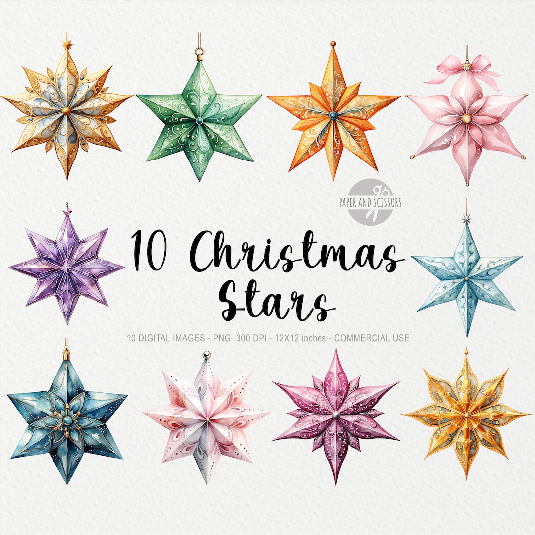 10 Christmas Stars Clipart, Star Ornament PNG, Christmas Bundle ...